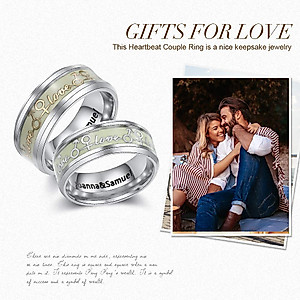 Ashleymade Personalized Couples Rings Set for Him and Her Promise Rings for Couples Engraving Luminous Ring Stainless Steel Engagement Rings for Couples Valentines Day (Couples Rings Set -2)