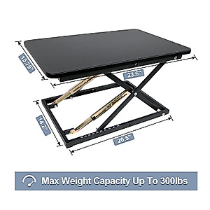 STANDNEE Standing Desk Converter Height Adjustable Stand Up Desk Riser - Supports 300 lbs, Fully Assembled Monitor/Laptop Riser Workstation, Black.