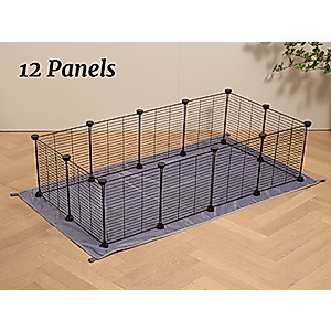 LURIVA DIY Guinea Pig Cage with Mat, Small Animal Playpen with Mat, Pet Playpen, Rabbit Cage, Small Animal Cage, Puppy Dog Playpen, Indoor Outdoor Metal Wire Yard Fence,12 X 12 Inch, 12 Panels, Black