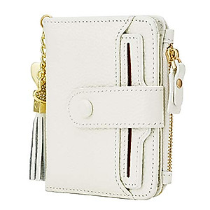 Women's RFID Mini Soft Leather Bifold Wallet With ID Window Card Sleeve Coin Purse (White)