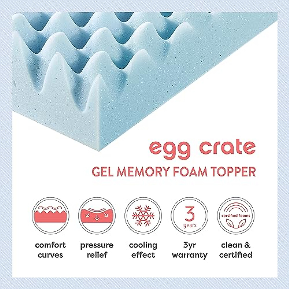 Best Price Mattress 2 Inch Egg Crate Memory Foam, Cooling Gel Infusion, Full Mattress Topper, Blue (ECMF-GM2F)