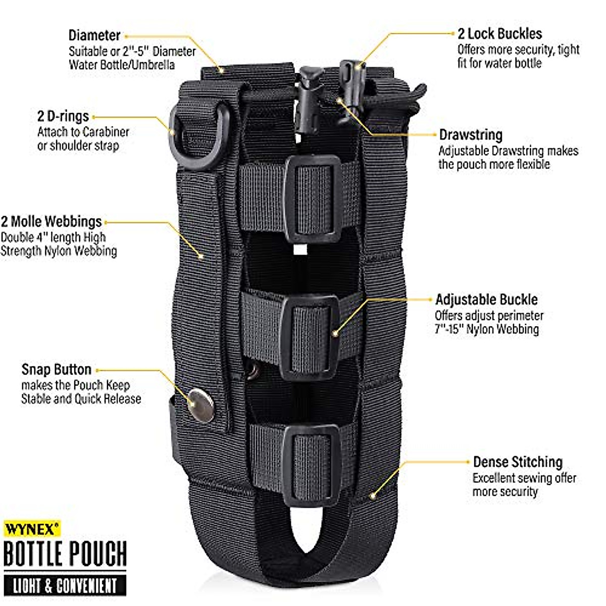 WYNEX Tactical Water Bottle Pouch of Weave Design, MOLLE Bottle Holder Kettle Pouches Hydration Carrier Bag, Adjustable H20 Bottle Holster Waist Pack for Hydro Flask, Nalgene, Contigo Bottle