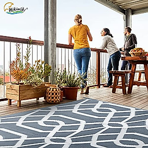 wikiwiki Outdoor Rug, 5x8ft Waterproof Reversible Mat Indoor Outdoor Rugs Carpet, Small Area Rug Plastic Straw Rug for Patio Deck Balcony Pool RV Camping Beach Picnic, Grey
