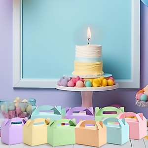 Skyygemm 24 Pcs Christmas Gable Gift Box Colorful Paper Candy Boxes Snack Goodie Cake Treat Boxes for Birthday Party Favors, 6 x 3.5 x 3.5 Inch(Pastel)