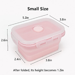 CCyanzi 3piece Collapsible Food Storage Containers with Lids, Silicone Lunch Container, Microwave & Freezer Safe, Space Saving for Kitchen Cabinet and Camping Backpack,(pink)