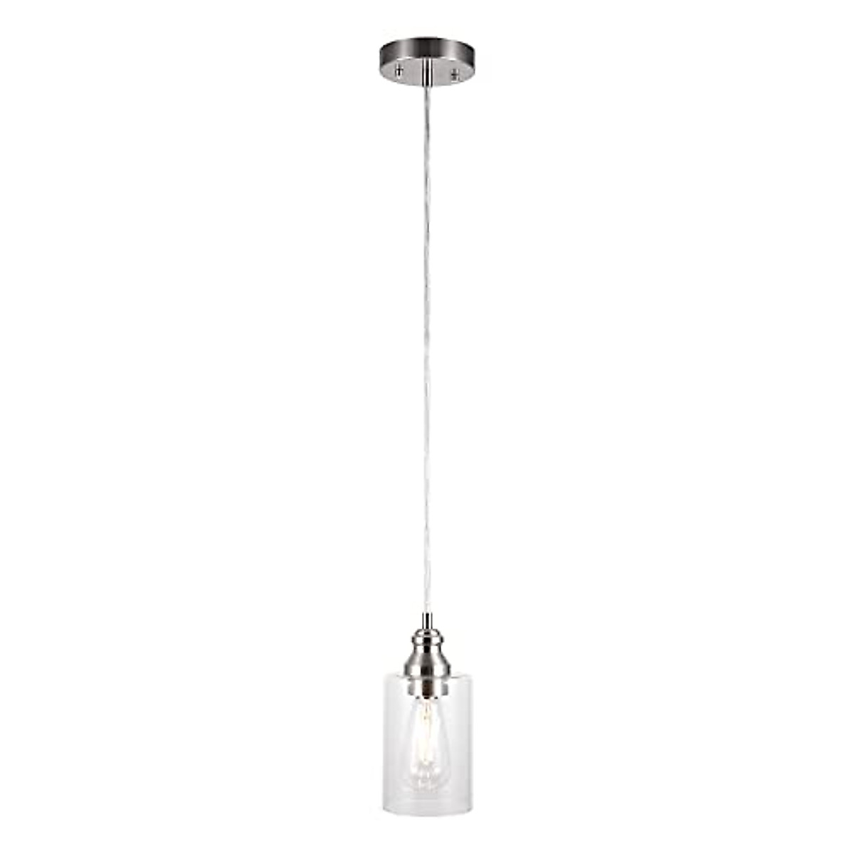 Gruenlich Pendant Lighting Fixture for Kitchen and Dining Room, Hanging Lighting Fixture, E26 Medium Base, Metal Construction with Clear Glass, Bulb not Included, 1-Pack Nickel