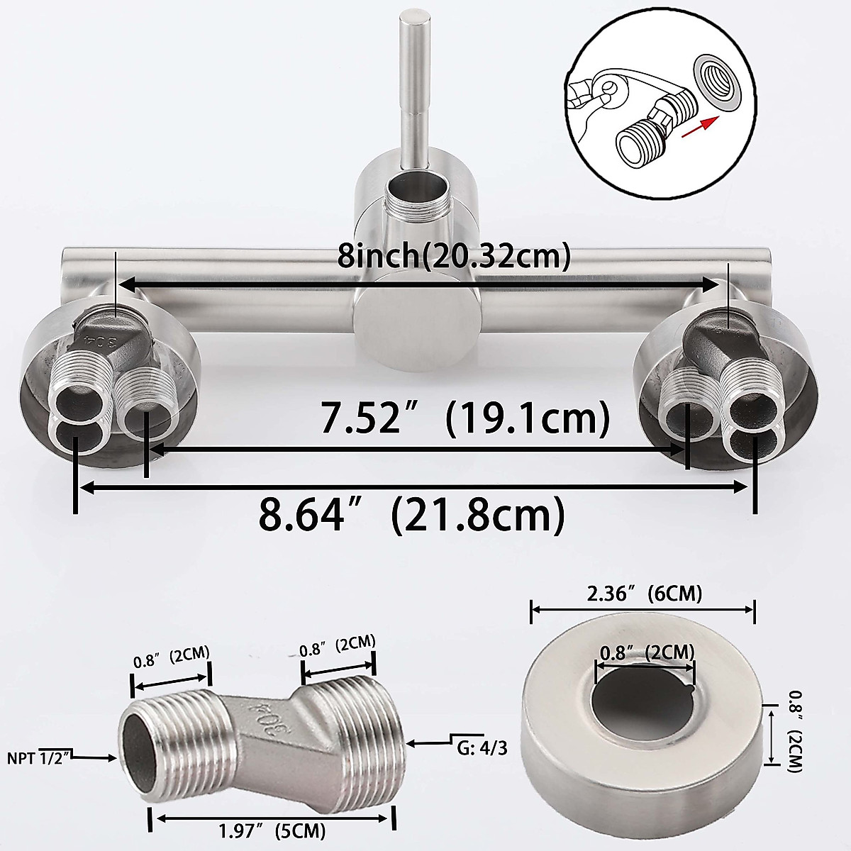 Wall Mount Kitchen Faucet One Handle 8" inch Center Commercial Sink Faucet with Stainless Steel Constructed Brushed Nickel Finish Commercial Kitchen Sink Faucet