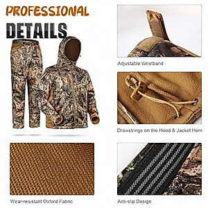 HUNT MONSTER Silent Hunting Clothes for Men, Safety Strap Compatible Hunting Jacket and Pants with Fleece Lining, Quiet, Winter Warm, Water Resistant and Insulated(XL)