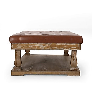 Christopher Knight Home Gavin Contemporary Upholstered Rectangular Ottoman, Cognac Brown and Weathered