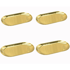 4 Pcs 7 Inch x 3.3 Inch Trinket Tray, Gold Stainless Steel, for Serving Trays Towel Storage Dish Plate Tea Fruit Trays Jewelry Plate Decorative Storage Tray (Gold 4pcs, 7.1x3.34)