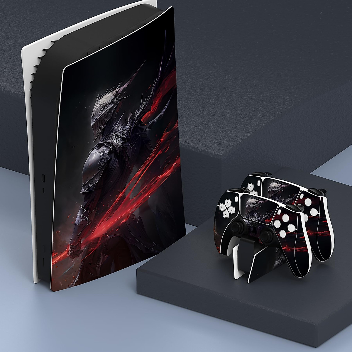 PlayVital Abyss Knight Full Set Skin Decal for ps5 Console Digital Edition, Sticker Vinyl Decal Cover for ps5 Controller & Charging Station & Headset & Media Remote