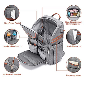 Diaper Bag Backpack, Billiton Diaper Bags for Baby Boy Girl,Baby Bags for Boys Girls,Large Diaper Bag with Changing Station Pad, Multi-Function Waterproof Baby Diaper bag backpack, Grey