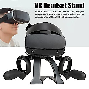 VR Stand, Easy to Install VR Headset Stand and Controller Holder Lens Friendly Compatible with a Stable Base for Rift S for Quest 2 for Vive(Black)