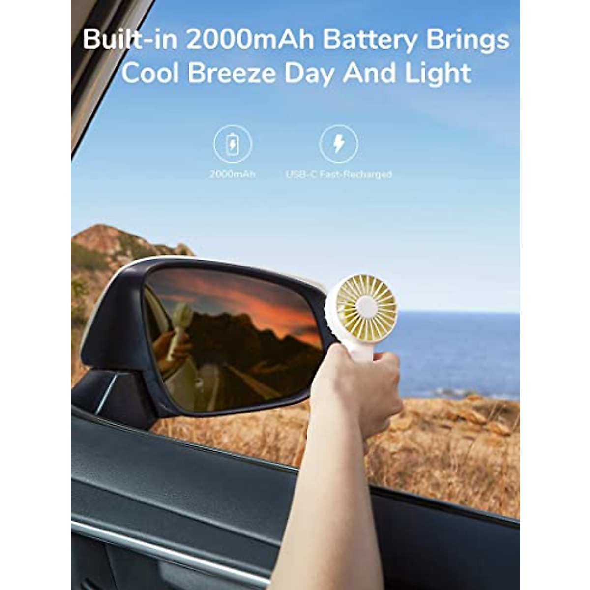 JISULIFE Neck Fan 4000 mAh Hands Free Bladeless Fan+ Mini Handheld Fan 2000 mAh USB Powered For Indoor Outdoor