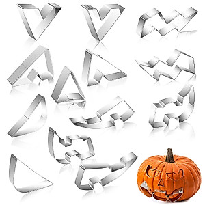 10 Pieces Halloween Pumpkin Carving Kit Stainless Steel Carver Set Pumpkin Carving Stencils Metal Carving Stencils, Simple Safe Carving Tools for Kids & Adults