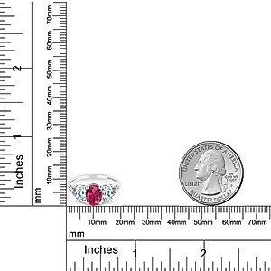 Gem Stone King 10K White Gold Oval Red Created Ruby Sky Blue Aquamarine and Diamond Accent 3 Stone Women Engagement Ring (2.06 Cttw) (Size 8)