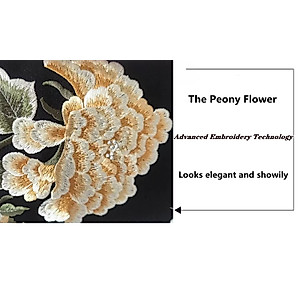 AININTON Women Embroidered Bag Silk Shoulder Bag Black Handbag Rectangle Crossbody Bag with Pearl Chain for Wedding Party Banquet