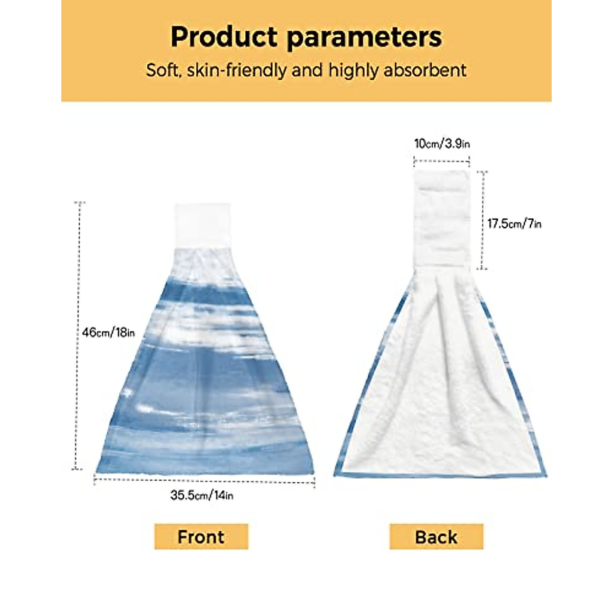 Kitchen Towels with Hanging Loop & Hook Abstract Blue and Gray Texture Soft Absorbent Dish Cloth Bath Hand Tie Towels for Hotel Home Set of 1