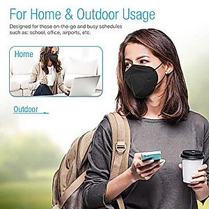 SUNCOO Protective KN95 Face Mask - 20 Pack, 5 Layers Cup Dust Filter Cover Against PM2.5 Dust, Smoke and Haze-Proof, Designed for Men, Women, Essential Workers - Black