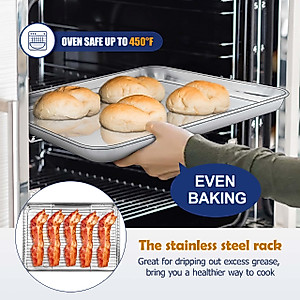 Baking Sheet Pan with Rack Set, Joyfair Stainless Steel Toaster Oven Pans Tray & Cooling Racks for Cookie/Jelly Roll/Bacon/Meat, Commercial Metal & Rust-free, Dishwasher Safe (16 Inch)