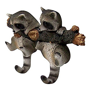 Wowser Rustic Cast Resin Log Cabin Decor Hanging Raccoon Wall Hooks, 9 Inch