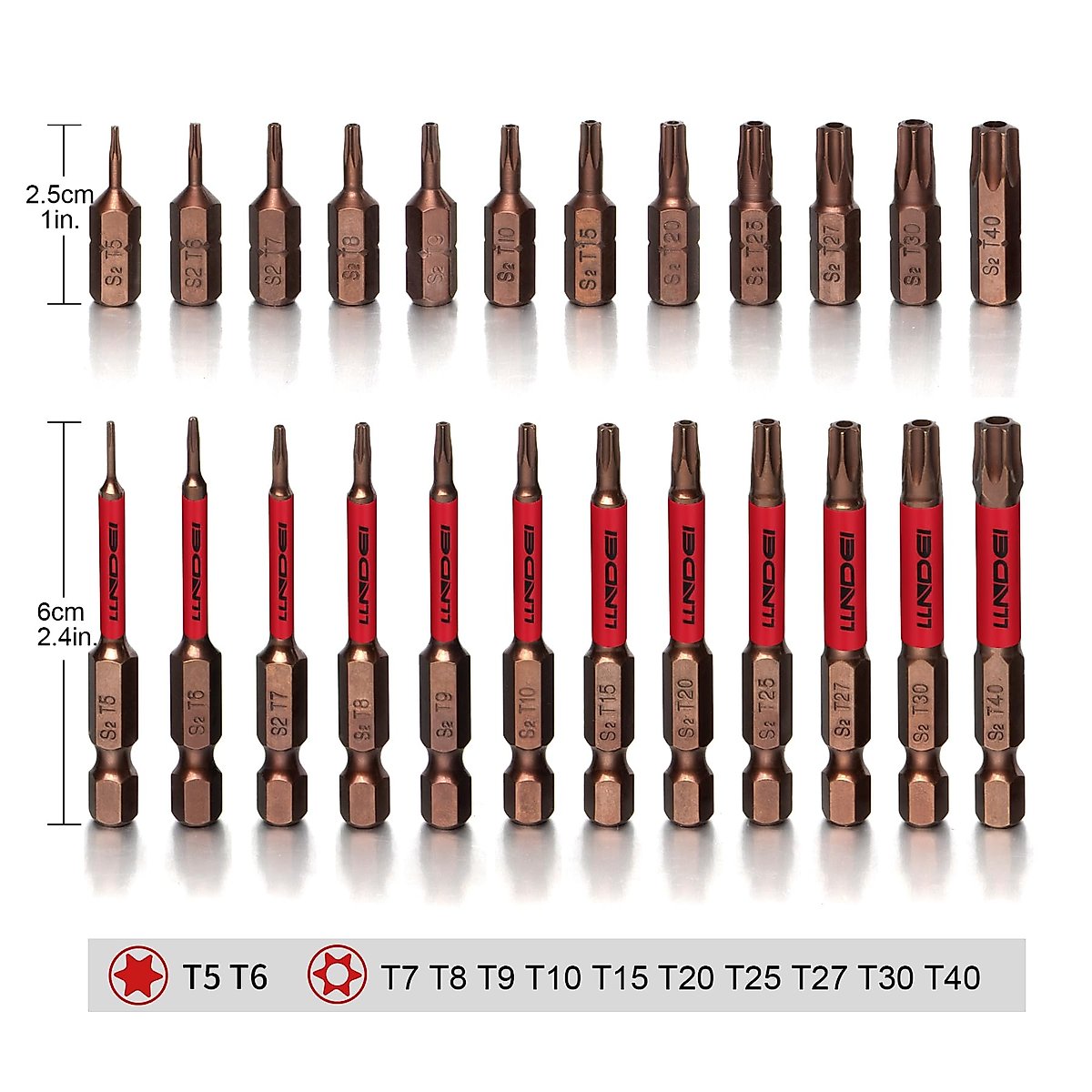 LLNDEI 25 PCS Torx Bit Set(T5-T40), Security Torx Bit Set, Tamper Resistant Star Bits Set, 1" and 2" Long Magnetic Torx Bit Set with Magnetizing Demagnetizer