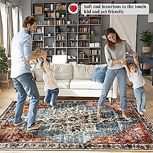 COLORPAPA Area Rug 5x7 Machine Washable Rugs Boho Living Room Rug Non-Slip for Bedroom Dinning Room Kitchen Hallway Blue Taupe Carpet