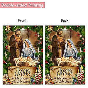 Jesus is The Reason for The Season Garden Flag Clearance, Jesus Garden Flag Banner Burlap Double Sided Jesus Vertical Flag for Outside, Farmhouse Yard Outdoor Christmas Decor - 12x18 inch
