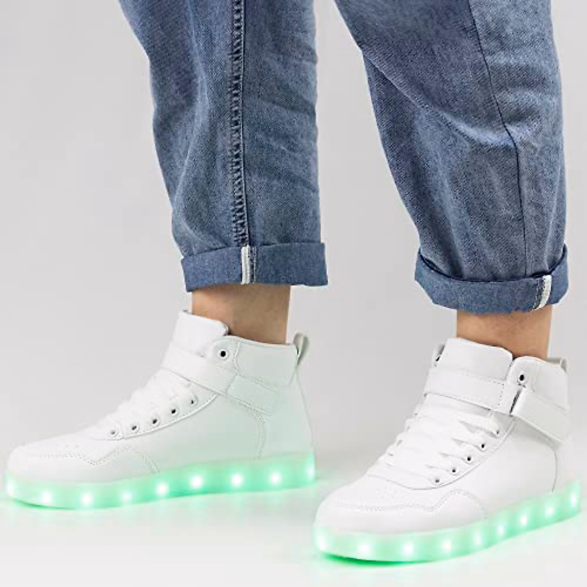 APTESOL Unisex LED Shoes High Top Light Up Sneakers USB Rechargeable Flashing Shoes for Women Men (White,5.5 Women/4 Men)