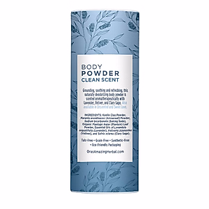 Natural Body Powder and Oil Set, Dusting Powder, Body Oil, No Talc, Corn, Grain, Gluten, Clean Scent Powder 2.5 oz with Travel Size Clean Scent Oil 2 oz, Ora's Amazing Herbal