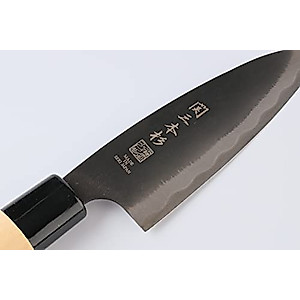 Seki Sanbonsugi Japanese Utility Chef Kitchen Knife, KUROUCHI Carbon Tool Steel Ajikiri Small Deba Knife, Shiraki Wooden Handle, 105 mm, Made in Seki Japan