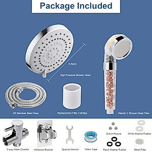 High Pressure 5 Setting Rain Shower Head Combo, 5 Setting Shower Head, Dual Shower Head Set, Handheld Filter Shower Head for Hard Water, Chrome (With Filter Handheld)