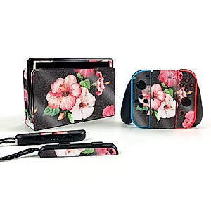 MightySkins Glossy Glitter Skin Compatible with Nintendo Switch OLED - Hibiscus | Protective, Durable High-Gloss Glitter Finish | Easy to Apply, Remove, and Change Styles | Made in The USA