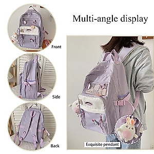 YJMKOI Kawaii Backpack for Girls with Pins Primary School Backpack Sweet and Cute Girl School Bag Kids BookBag， Black