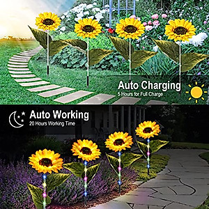 Solar Sunflower Lights Outdoor Garden Decorations, 4 in 1 Solar Flower Lights with Remote, 8 Shinning Modes 4 Brightness Level IP65 Waterproof Auto On/Off Led Garden Stake Lights for Yard Lawn Patio