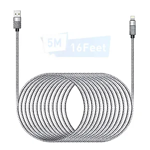 [MFi Certified] iPhone Charger 16FT/5M Lightning Cable Extra Long iPhone Charging Cord Nylon Braided Fast Apple Charger Cable iPhone 12 11 Pro X XS Max XR/8 Plus/7 Plus/6/6s Plus/5s /5c/Pad Mini Air