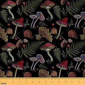 Wild Mushroom Fabric by The Yard,Farmhouse Cabin Style Upholstery Fabric for Chairs,Jungle Snail Leaves Print Waterproof Outdoor Fabric,2 Yards,72" L x 59" W,Red Green