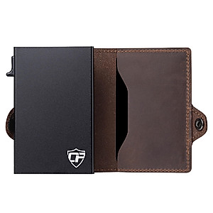 Conceal Plus Wallet for Men, Pop Up Wallet Credit Card Holder - RFID Blocking, Slim Minimalist Credit Card Case (Distressed Brown Genuine Leather)