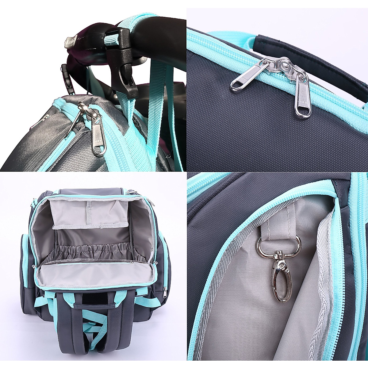 Tangerine Views Diaper Bag Backpack - 4pcs: Spacious Gender Neutral Colors w/Changing Pad, Stroller Straps, Food Snack Pack, and Waste Bag Dispenser w/Bags, Dark Gray With Teal, Large