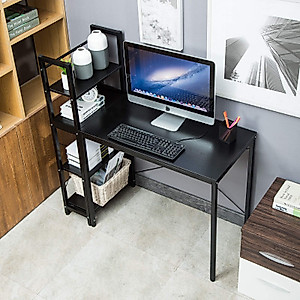 TimmyHouse Table Computer Desk with 4 Tier Bookshelves Multipurpose Study Home Office