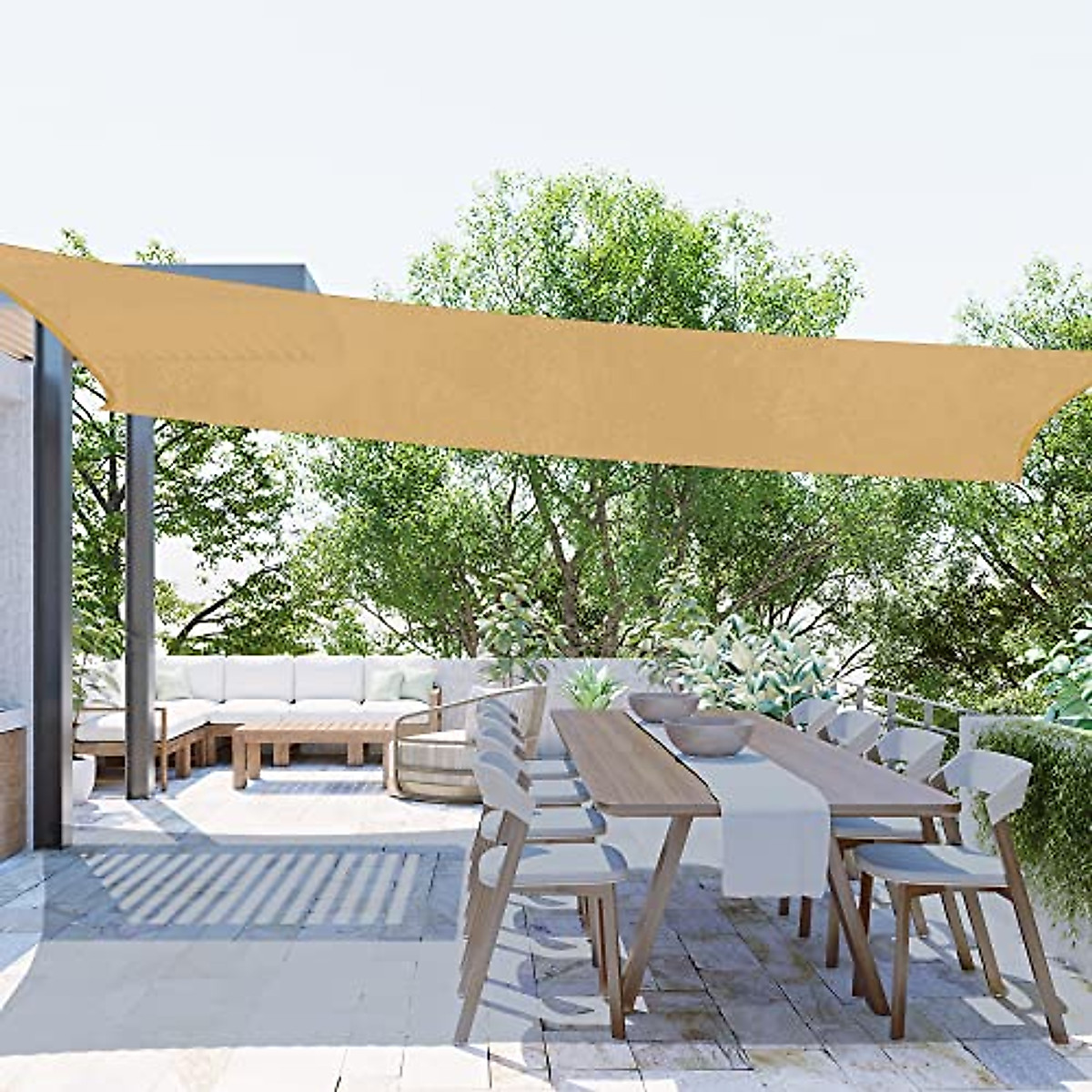 ASTEROUTDOOR 12' x 12' Rectangle Sun Shade Sail UV Block Canopy Cover for Outdoor Patio Backyard Lawn Garden, Sand