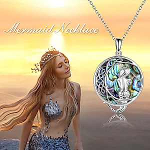 POPLYKE 925 Sterling Silver Classic Sea Mermaid Crescent Moon Necklace with Abalone Shell Pendant Birthday Gifts Jewelry for Daughter Women