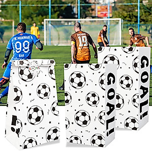 BLMHTWO 12 Pack Soccer Paper Bags Soccer Snack Bags with Stickers, Soccer Bags for Treats Soccer Gift Bags for Kids Party Favors Birthday Party Supplies