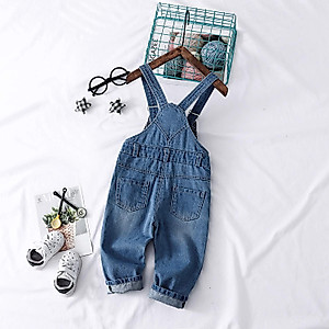 KIDSCOOL SPACE Baby Boy Girl Jean Overalls,Toddler Ripped Denim Cute Workwear,Light Blue,2-3 Years