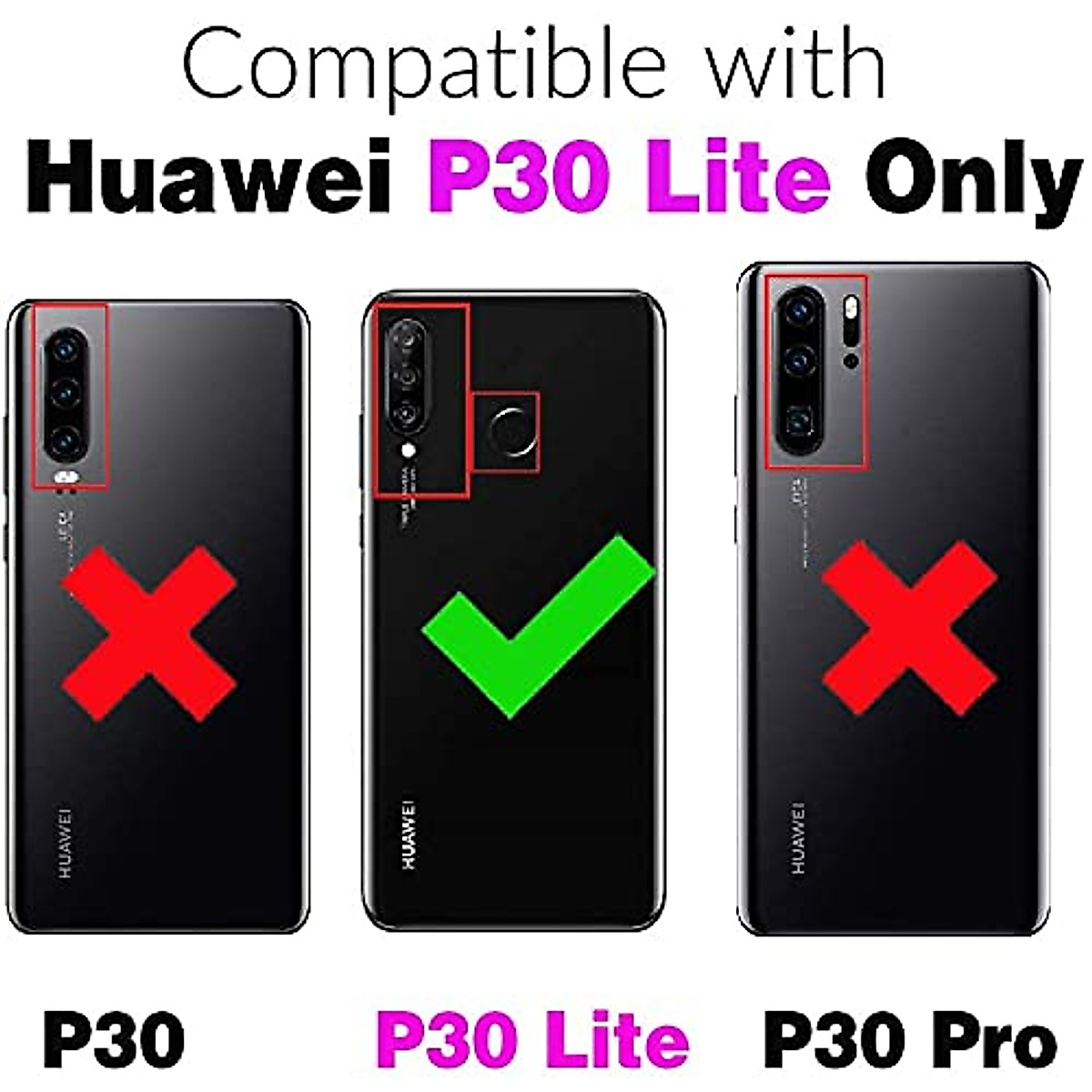 Asuwish Compatible with Huawei P30 Lite Wallet Case Tempered Glass Screen Protector and Leather Flip Cover Card Holder Stand Cell Accessories Phone Cases for Hawaii P30Lite P 30 30Lite Women Men Black