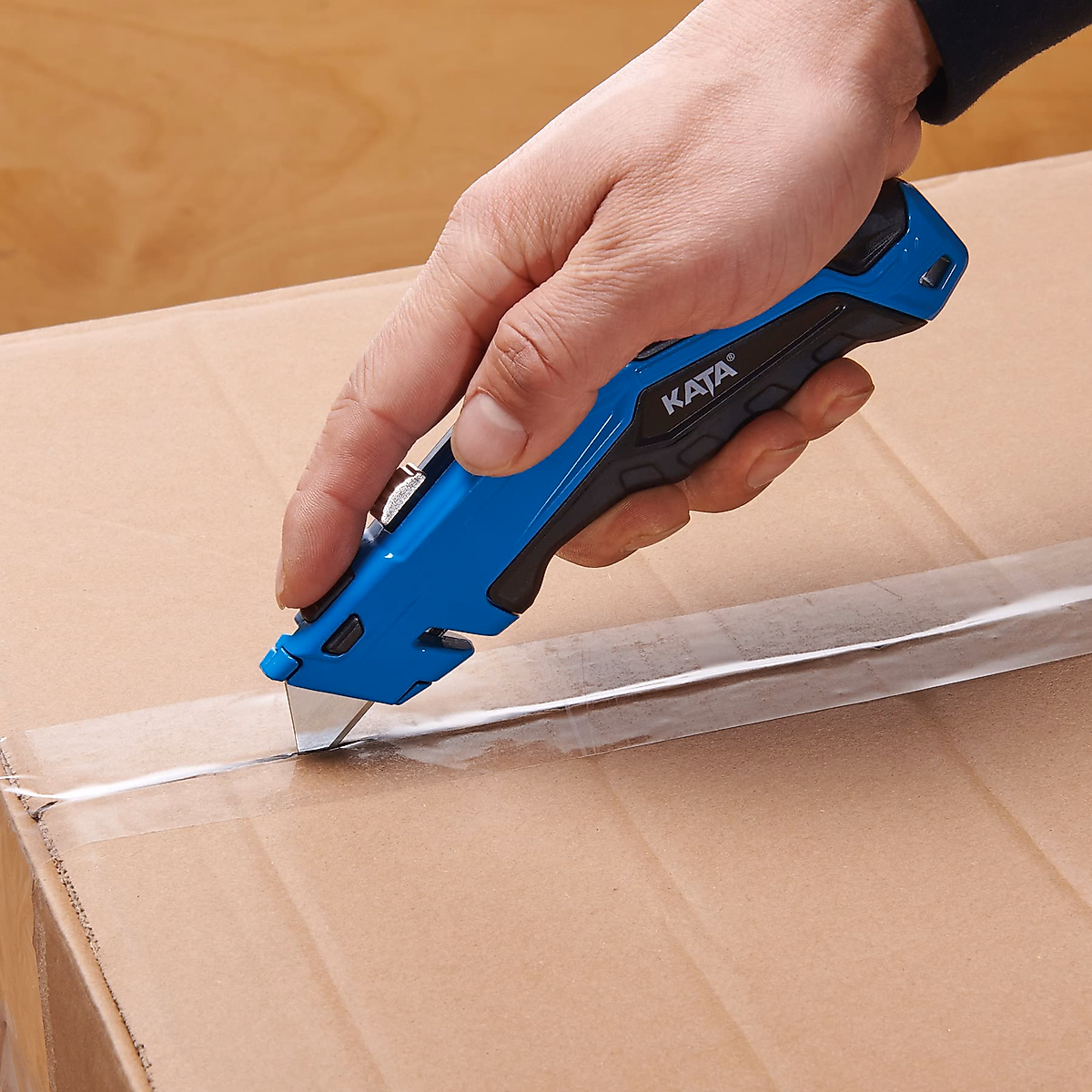 KATA 2Pack Utility Knife Box Cutter Retractable Folding Razor Knife Set Heavy Dudy Safety Cutter, 10pcs SK5 Sharp Blades Included, Blue