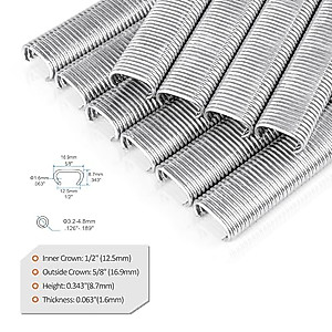 Kamsin 16 Gauge C-Type Hog Ring Staples, 1,000 PCS, Galvanized Steel, 1/2" (12.5mm) Inner Crown, 5/8" (16.9mm) Outside Crown for Pneumatic Hog Ring Gun in Cages Building or Fastening