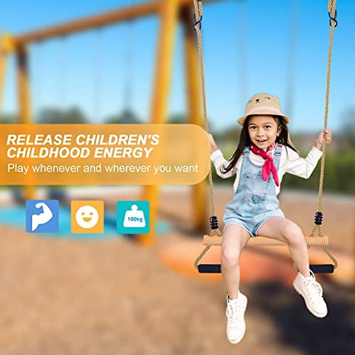 Wooden Trapeze Swing Bar with Gym Rings for Children's Swing Set Indoor Outdoor Garden,Yard,Playground