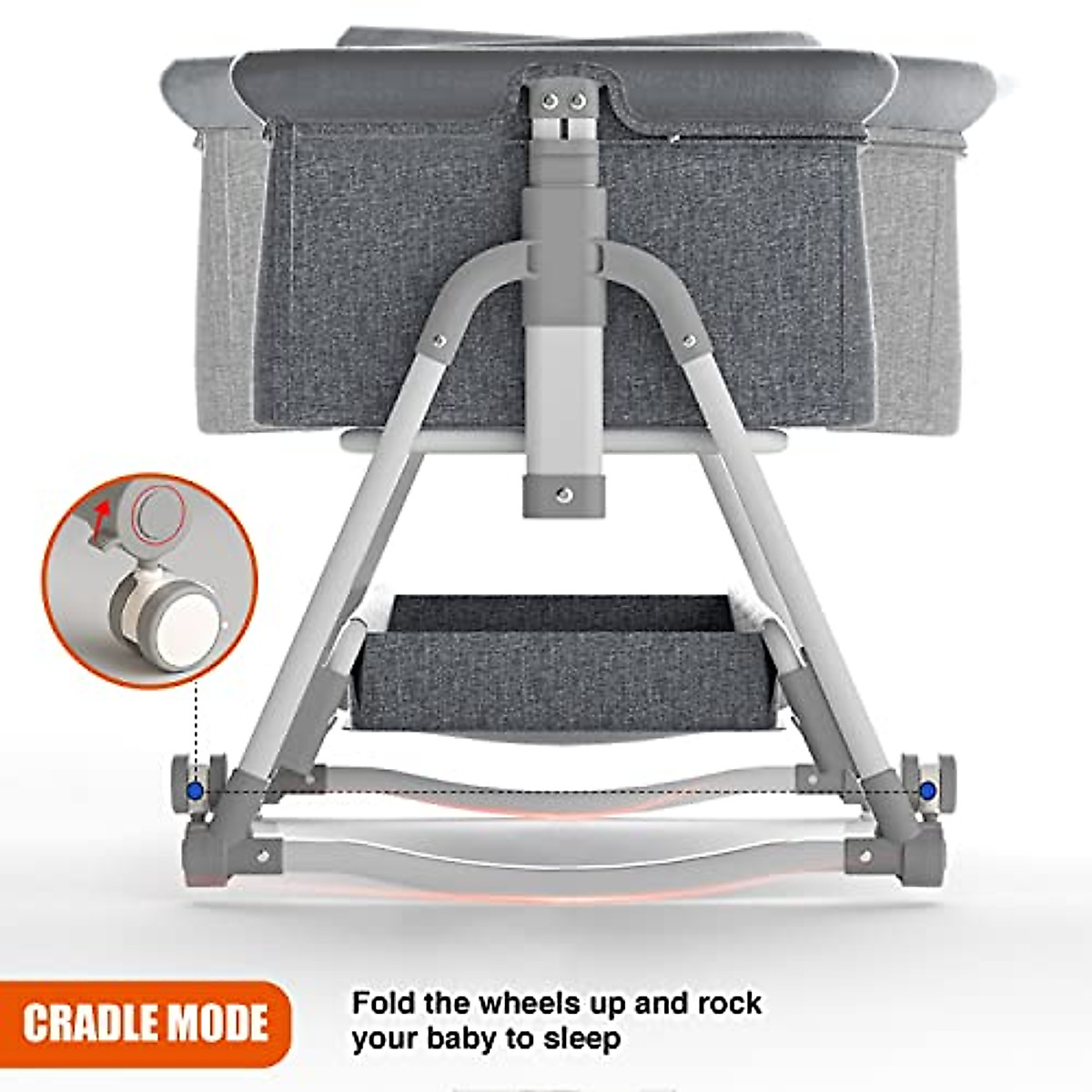 GJCOS Baby Bassinet Bedside Sleeper (Gray) - 3 in 1 Bedside Bassinet Cribs, Breathable Attached Mesh Side, Toddler Bassinet Attach to Bed, Adjustable & Convertible Bassinet Baby Co Sleeper for Bedside