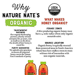 Nate's Organic 100% Pure, Raw & Unfiltered Honey - USDA Certified Organic - 16oz. Squeeze Bottle